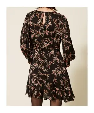 TWINSET Short Floral-print Satin-crepe Dress