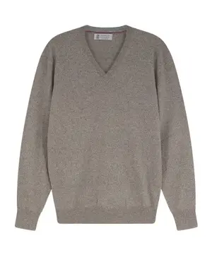 Brunello Cucinelli V-neck Long-sleeved Knit Top - Gray