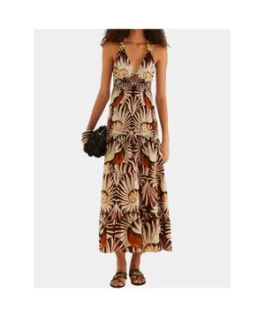 Farm Rio Pleated Backless Midi Dress