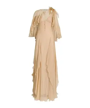 Alberta Ferretti Silk Chiffon Gown - Light Brown