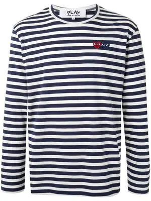 Play Comme Des Garcon Heart Appliquéd Striped T-shirt