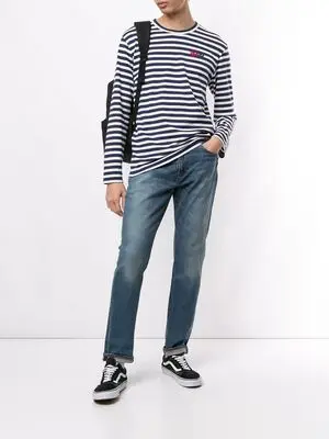 Play Comme Des Garcon Heart Appliquéd Striped T-shirt