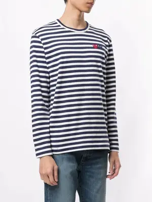 Play Comme Des Garcon Heart Appliquéd Striped T-shirt