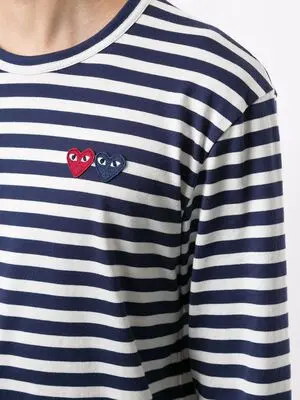 Play Comme Des Garcon Heart Appliquéd Striped T-shirt