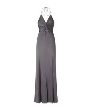 Pinko Long Slip Dress With Front Knot - Grey