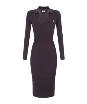 Elisabetta Franchi Knit Dress With Openwork Embroideries - Dark Chocolate