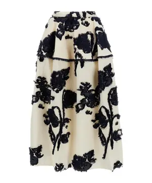Erdem Fil Coupé Poplin Skirt - Ivory Navy