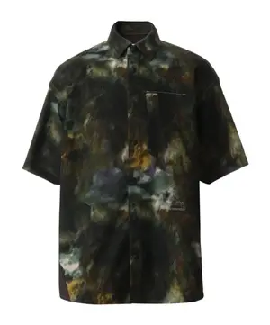 AND WANDER X Roa Abstract Print Short Sleeve Shirt - Black