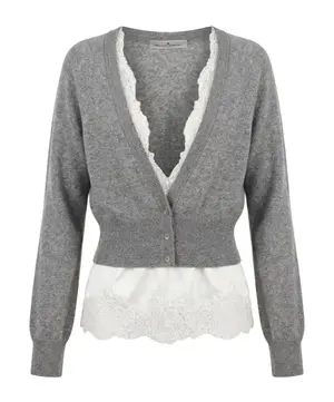 Ermanno Scervino Long-sleeved Knitted Patchwork Cardigan - Grey