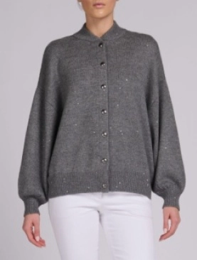 Brunello Cucinelli Long-sleeved Crewneck Cardigan With All-over Sequin Embellishment - Gray
