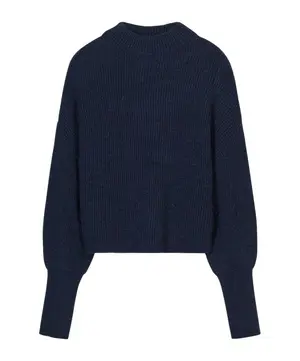 Closed Cuffed-sleeves Sweater - Navy Blue