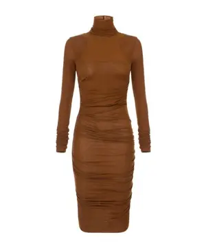 Elisabetta Franchi Dress In Lightweight Jersey Fabric - Cigar Color