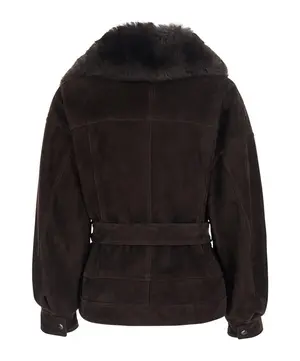 BLANCHA Suede Belted Moto Jacket