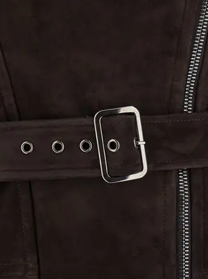 BLANCHA Suede Belted Moto Jacket