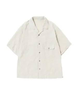 AND WANDER Pleated Short-sleeved Shirt - White