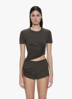 Christopher Esber Droplet Crystal Ruched Tee - Brown