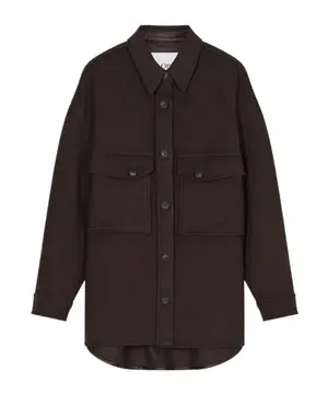 Closed Button-up Oversized Jacket - Dark Brown
