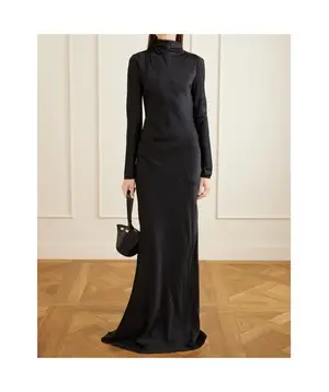 Tove Long Sleeve High Neck Open Back Gown - Black