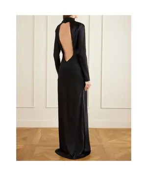 Tove Long Sleeve High Neck Open Back Gown - Black