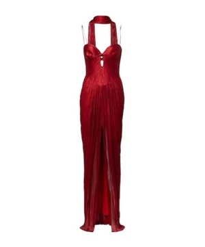 MARIA LUCIA HOHAN Pleated Scarf-detail Silk Bustier Gown - Red