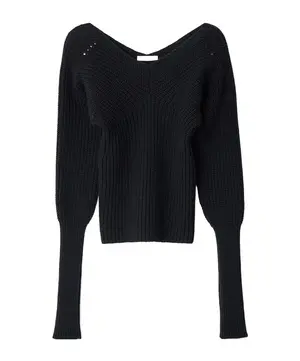 LEMAIRE Off-shoulder Sweater In Worsted Wool - Black