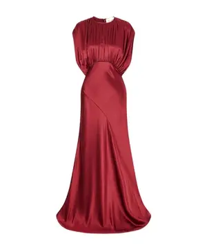 Tove Satin Pleated Long Skirt - Red