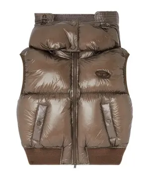 DIESEL® Down Vest In Ripstop With Detachable Hood - Brown