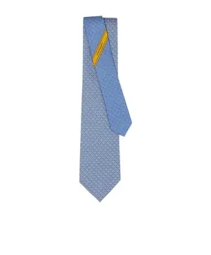 FERRAGAMO Gancini Square Print Silk Neck Tie - Sky-blue