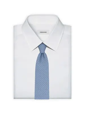 FERRAGAMO Gancini Square Print Silk Neck Tie