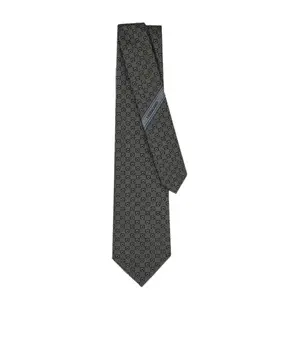 FERRAGAMO Gancini Silk Jacquard Tie - Grey