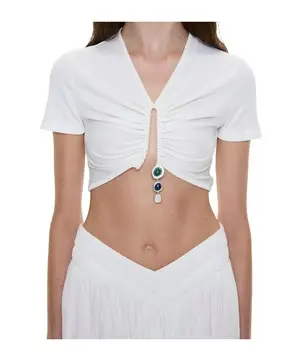 Christopher Esber Droplet Ruched Crystal-pendant T-shirt - White