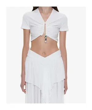 Christopher Esber Droplet Ruched Crystal-pendant T-shirt