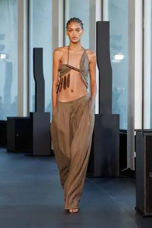 Christopher Esber Chime Herringbone Halter Top - Chevron Brown