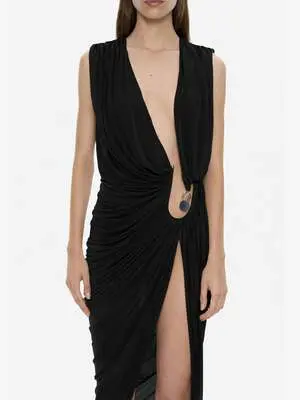 Christopher Esber Ripple Crystal Plunge Maxi Dress
