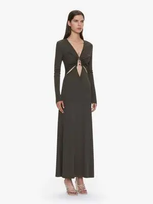 Christopher Esber Droplet Crystal Loophole Long Sleeve Dress