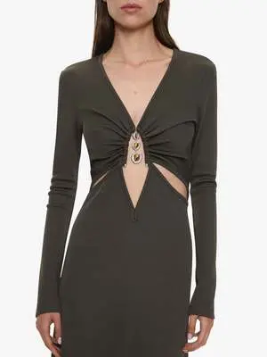 Christopher Esber Droplet Crystal Loophole Long Sleeve Dress