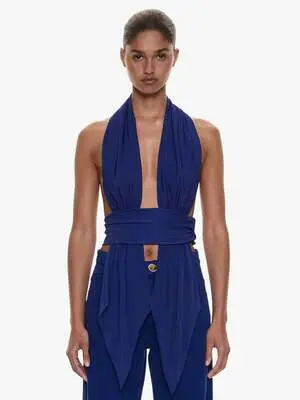 Christopher Esber Scarf Draped Halter Top - Blue