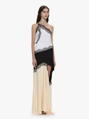 Christopher Esber Keira Split Lace One Shoulder Cutaway Dress