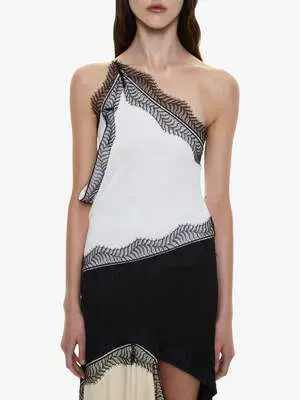 Christopher Esber Keira Split Lace One Shoulder Cutaway Dress