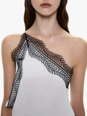 Christopher Esber Keira Split Lace One Shoulder Cutaway Dress