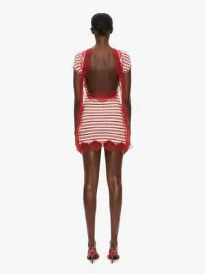 Christopher Esber Stripe Jersey Lace Trimmed Tee Dress - Red