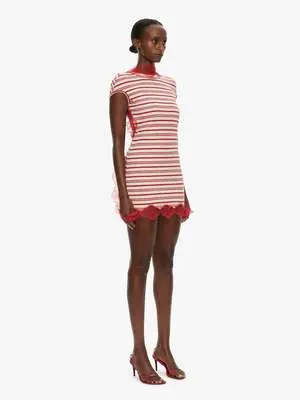 Christopher Esber Stripe Jersey Lace Trimmed Tee Dress - Red