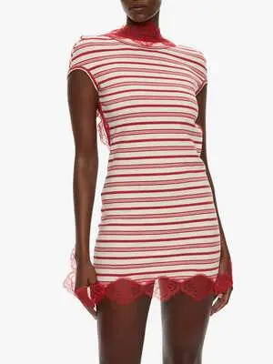 Christopher Esber Stripe Jersey Lace Trimmed Tee Dress - Red