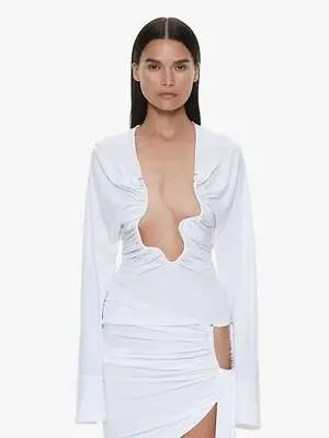 Christopher Esber Salacia Ruched Long Sleeve Top - White