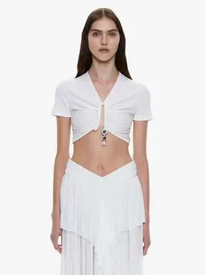 Christopher Esber Droplet Crystal Pendant Ruched Tee - White