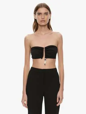Christopher Esber Droplet Crystal Pendant Ruched Bandeau - Black