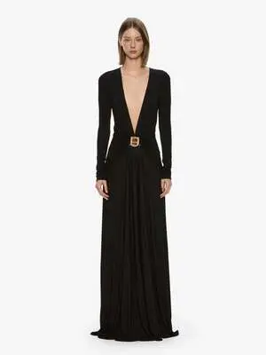 Christopher Esber Bezel Quartz Ruched Long Sleeve Maxi Dress