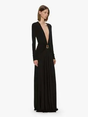 Christopher Esber Bezel Quartz Ruched Long Sleeve Maxi Dress