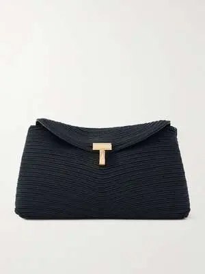 TOTEME Mini T-lock Leather-trimmed Woven Clutch