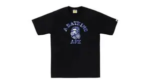 A BATHING APE Japanese Indigo Art Camo College Tee Shirt - Black/navy Blue
